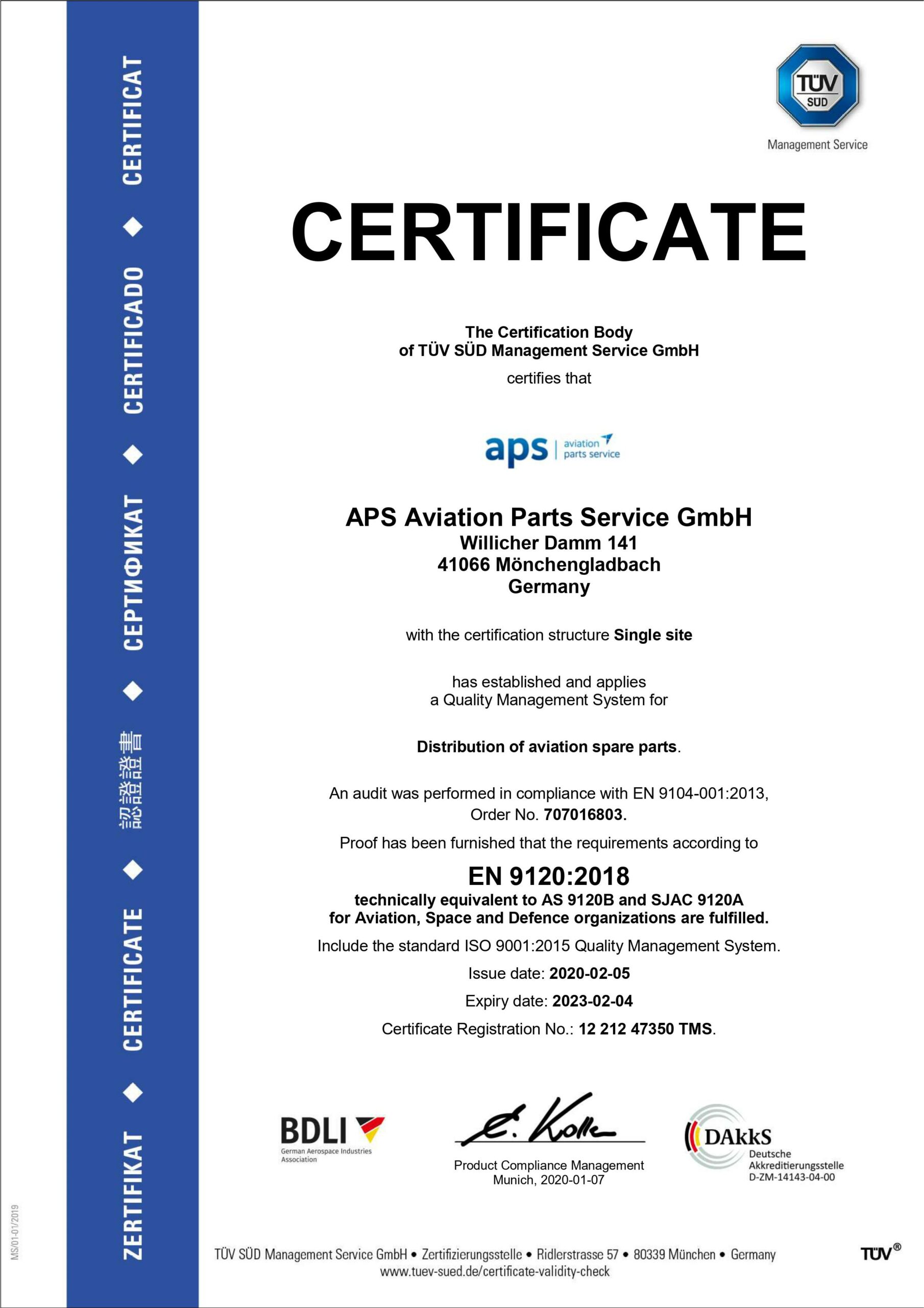 Certificaten – APS-Aviation